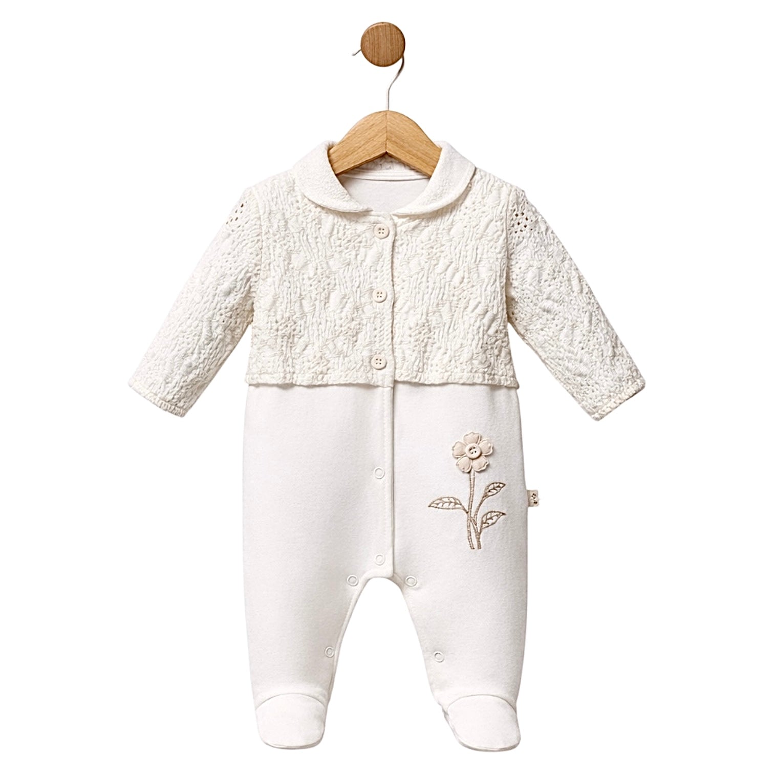 Grenouillère jolie fleur avec effet mtrouz full white coton – hellokids.ma